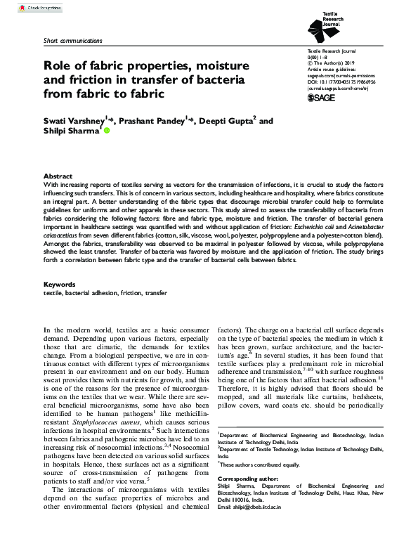 (PDF) Role of fabric properties, moisture and friction in transfer of ...