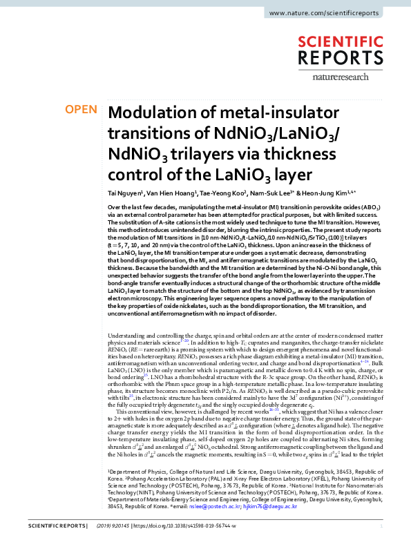(PDF) Modulation of metal-insulator transitions of NdNiO3/LaNiO3/NdNiO3 ...