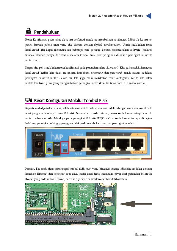 (PDF) Prosedur Melakukan Reset Konfigurasi Pada Mikrotik Router
