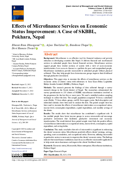(PDF) Effects of Microfinance Services on Economic Status Improvement: A Case of SKBBL, Pokhara ...