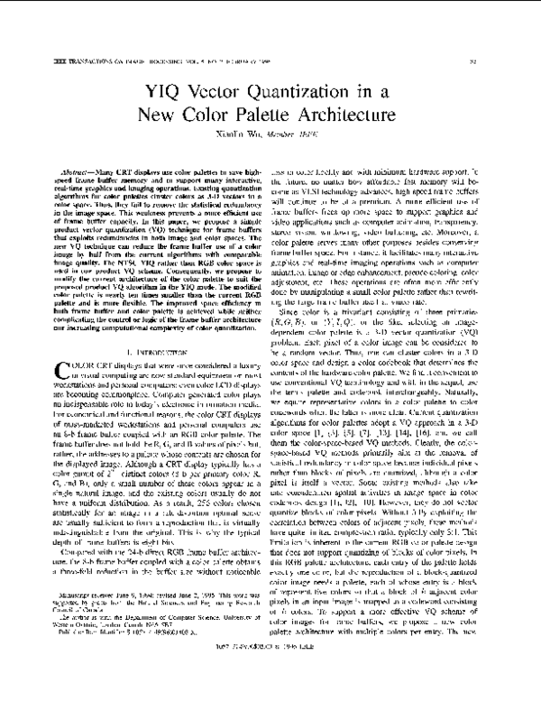 (PDF) YIQ vector quantization in a new color palette architecture