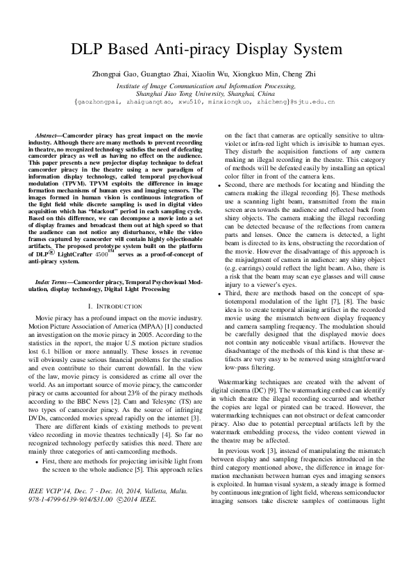 (PDF) DLP based anti-piracy display system