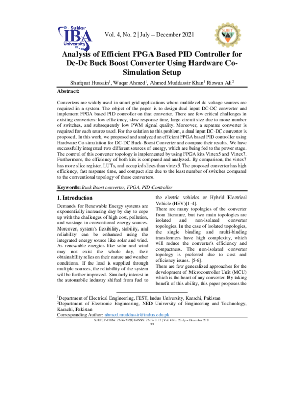 Pdf Analysis Of Efficient Fpga Based Pid Controller For Dc Dc Buck Boost Converter Using