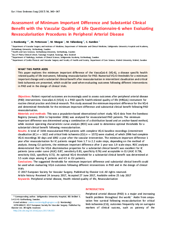 (PDF) Assessment of Minimum Important Difference and Substantial Clinical Benefit with the ...