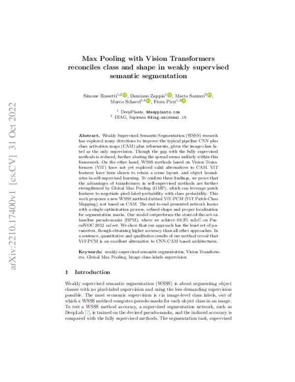 (PDF) Max Pooling with Vision Transformers reconciles class and shape in weakly supervised ...