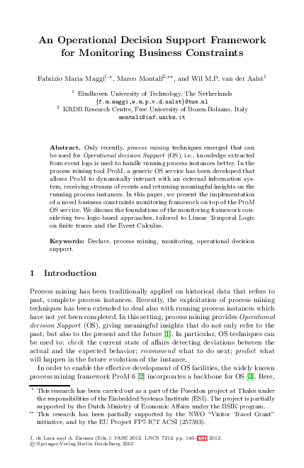 Pdf An Operational Decision Support Framework For Monitoring Business Constraints