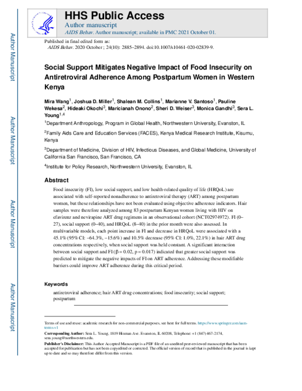 (PDF) Social Support Mitigates Negative Impact of Food Insecurity on ...