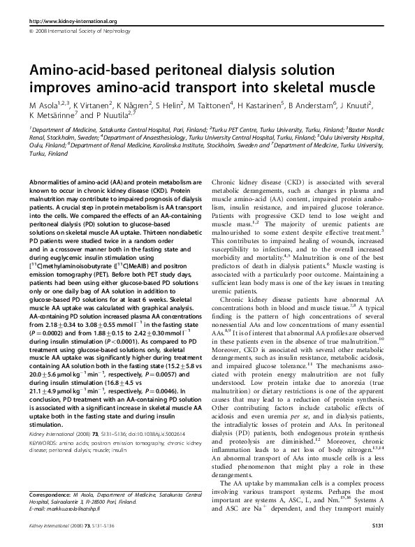 (PDF) Amino-acid-based peritoneal dialysis solution improves amino-acid ...