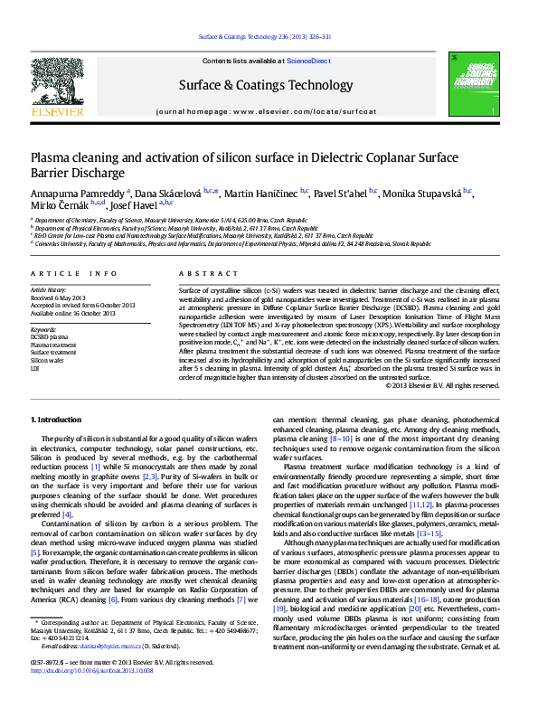 (PDF) Plasma cleaning and activation of silicon surface in Dielectric Coplanar Surface Barrier ...