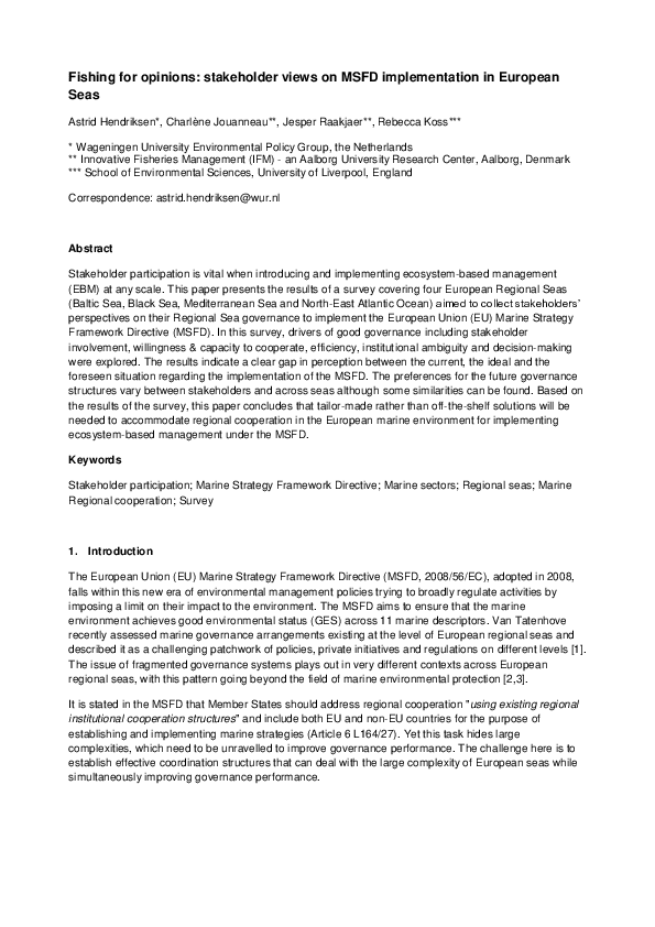 (PDF) Fishing for opinions: Stakeholder views on MSFD implementation in ...