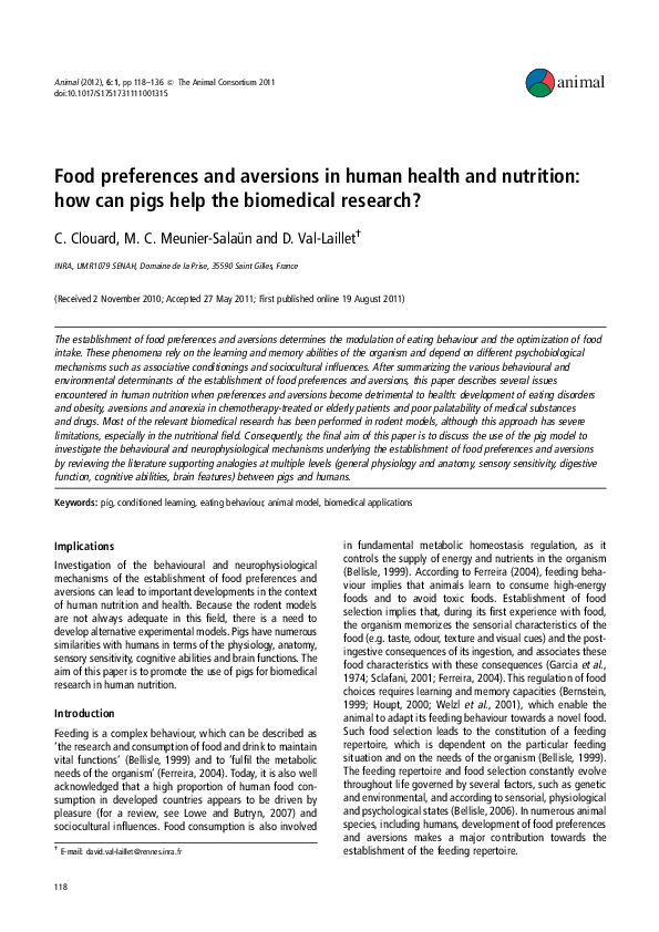 (PDF) Food preferences and aversions in human health and nutrition: how ...