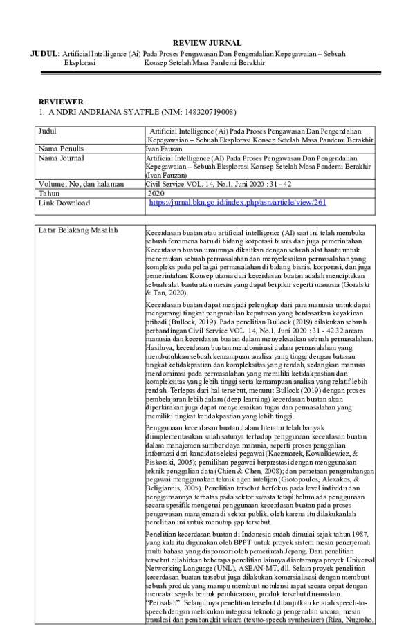 (DOC) REVIEW JURNAL JUDUL: Artificial Intelligence (Ai) Pada Proses ...