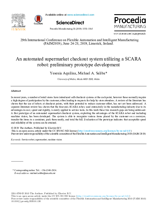 Pdf An Automated Supermarket Checkout System Utilizing A Scara Robot Preliminary Prototype