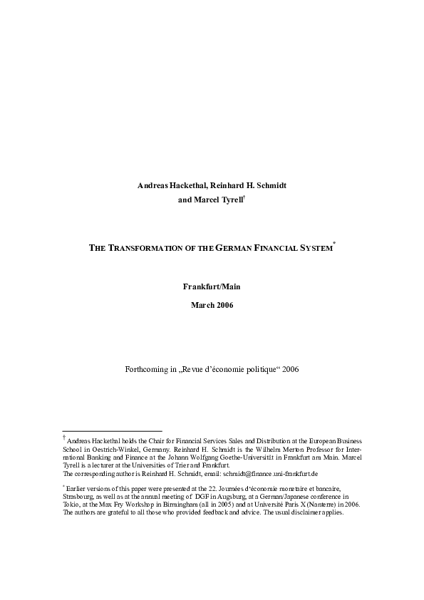 (PDF) The transformation of the German financial system