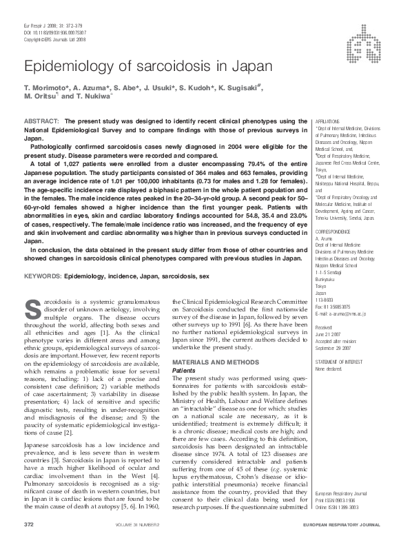 (PDF) Epidemiology of sarcoidosis in Japan