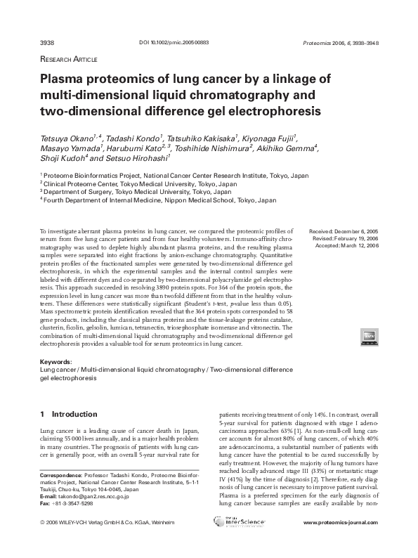 (PDF) Plasma proteomics of lung cancer by a linkage of multi-dimensional liquid chromatography ...