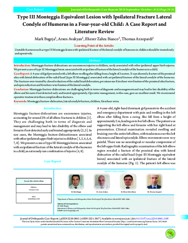 (PDF) Type III Monteggia Equivalent Lesion with Ipsilateral Fracture ...