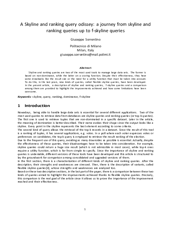 (PDF) A Skyline and ranking query odissey: a journey from skyline and ranking queries up to f ...