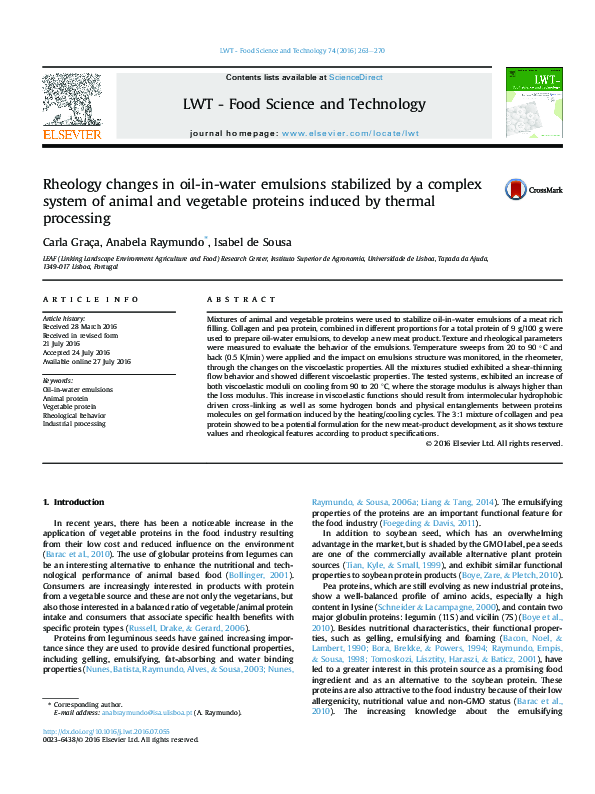 (PDF) Rheology changes in oil-in-water emulsions stabilized by a ...
