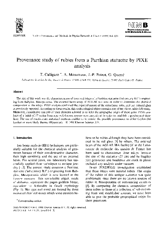 (PDF) Provenance study of rubies from a Parthian statuette by PIXE ...