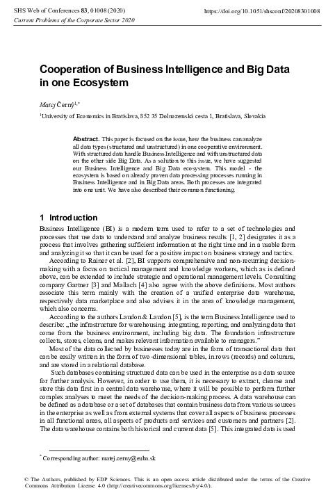 (PDF) Cooperation of Business Intelligence and Big Data in one Ecosystem