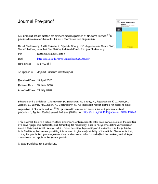 (PDF) A simple and robust method for radiochemical separation of no ...