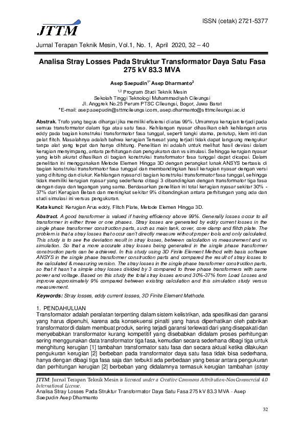 (PDF) Analisa Stray Losses Pada Struktur Transformator Daya Satu Fasa ...