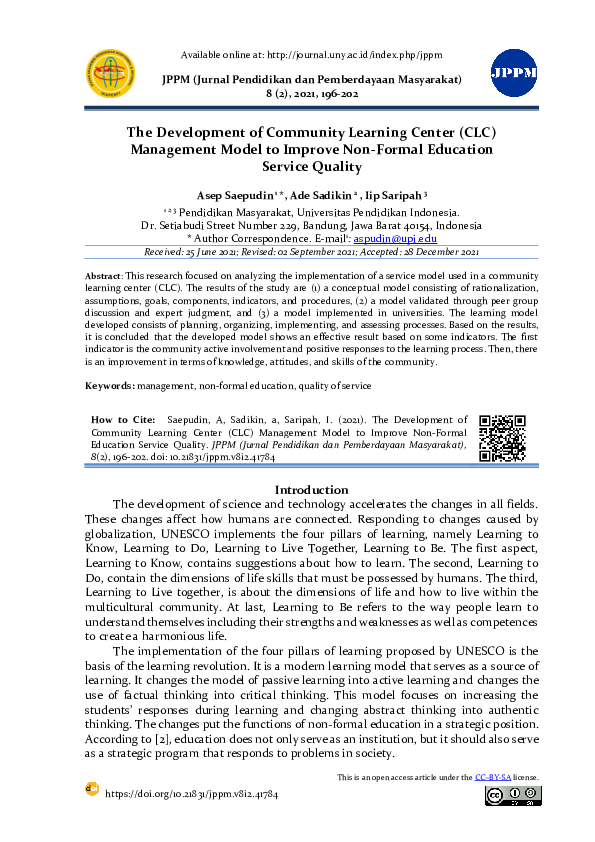 (PDF) The Development of Community Learning Center (CLC) Management ...