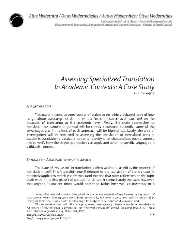 (PDF) Assessing Specialized Translation In Academic Contexts: A Case Study