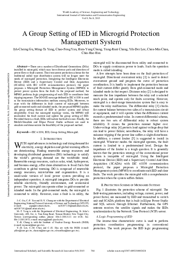 (PDF) A Group Setting Of Ied In Microgrid Protection Management System