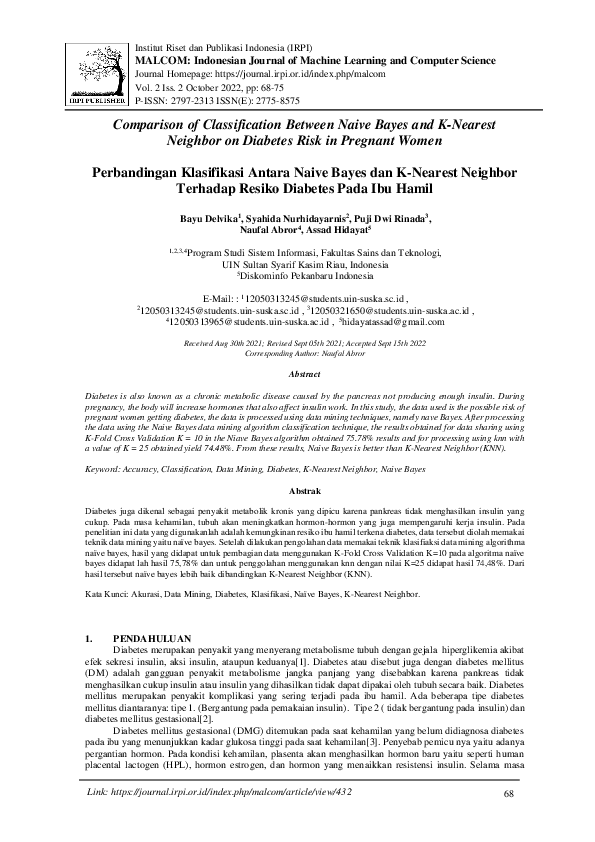 (PDF) Perbandingan Klasifikasi Antara Naive Bayes dan K-Nearest ...
