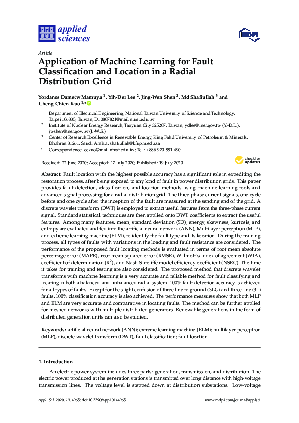 Application Of Machine Learning For Fault Classification And Location In A Radial Distribution Grid