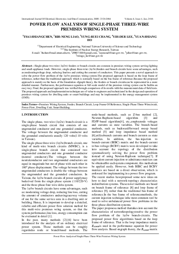 (PDF) Power Flow Analysisof Single-Phase Three-Wire Premises Wiring System