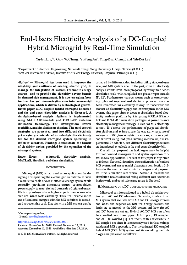 Pdf End Users Electricity Analysis Of A Dc Coupled Hybrid Microgrid By Real Time Simulation