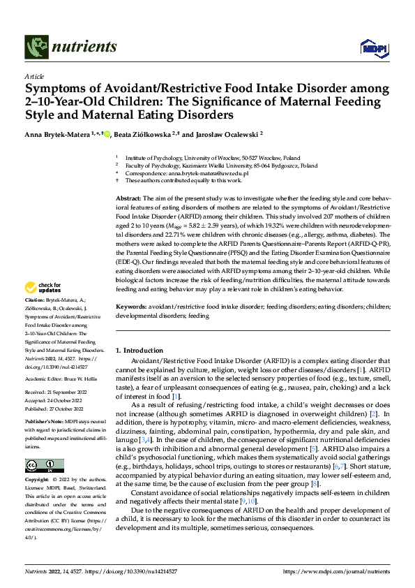 (PDF) Symptoms of Avoidant/Restrictive Food Intake Disorder among 2–10 ...