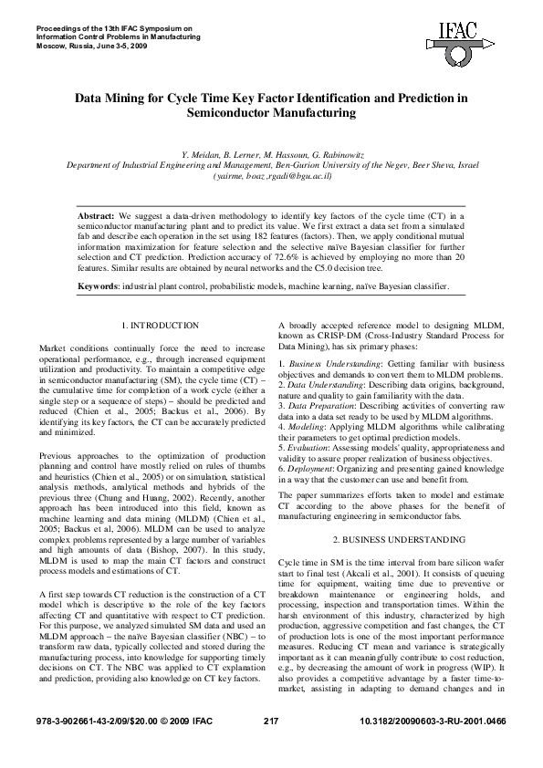 Pdf Data Mining For Cycle Time Key Factor Identification And Prediction In Semiconductor