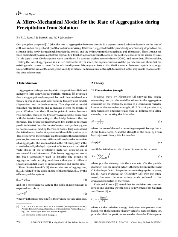 (PDF) A Micro-Mechanical Model for the Rate of Aggregation during Precipitation from Solution