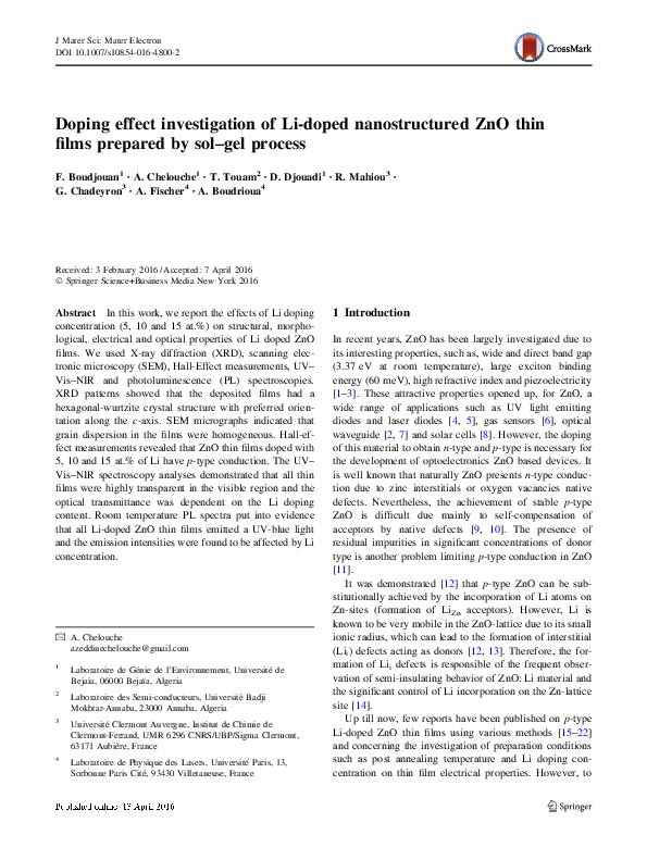 Pdf Doping Effect Investigation Of Li Doped Nanostructured Zno Thin