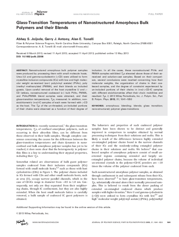 (PDF) Glass-transition temperatures of nanostructured amorphous bulk ...