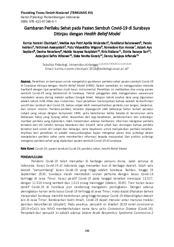 (PDF) Gambaran Perilaku Sehat pada Pasien Sembuh Covid-19 di Surabaya ...