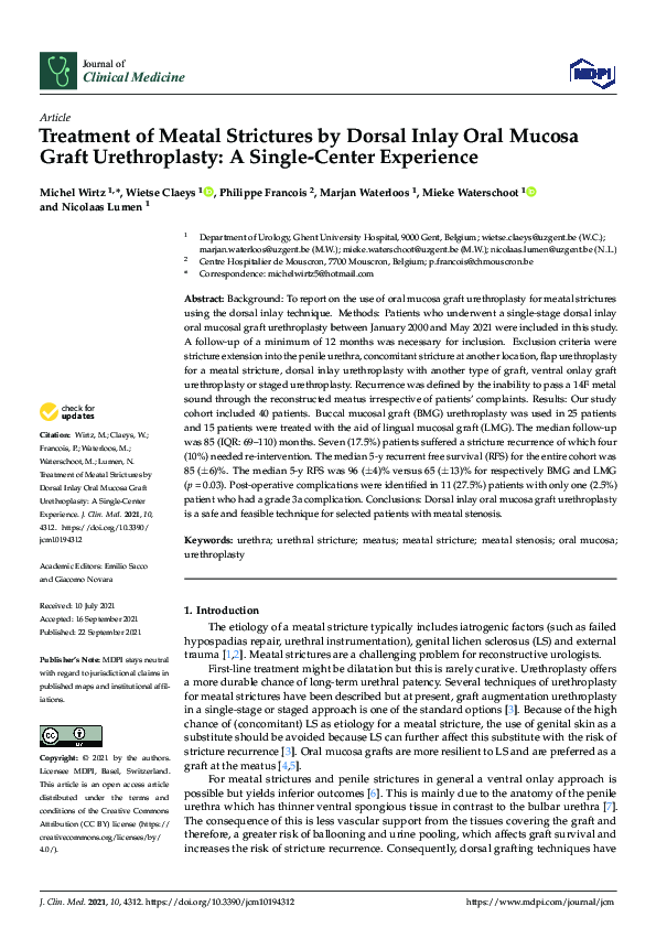(PDF) Treatment of Meatal Strictures by Dorsal Inlay Oral Mucosa Graft ...