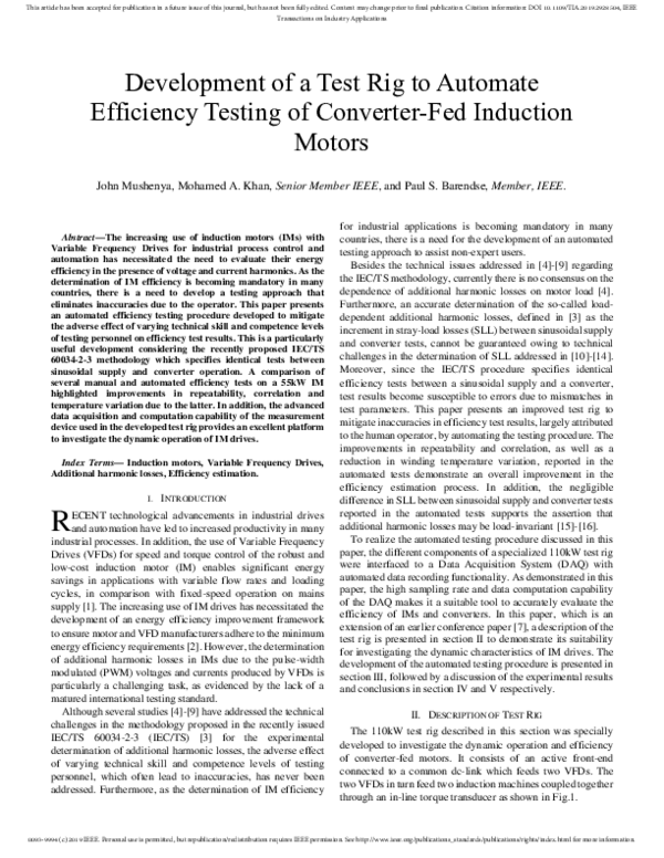 (PDF) Development of a Test Rig to Automate Efficiency Testing of ...