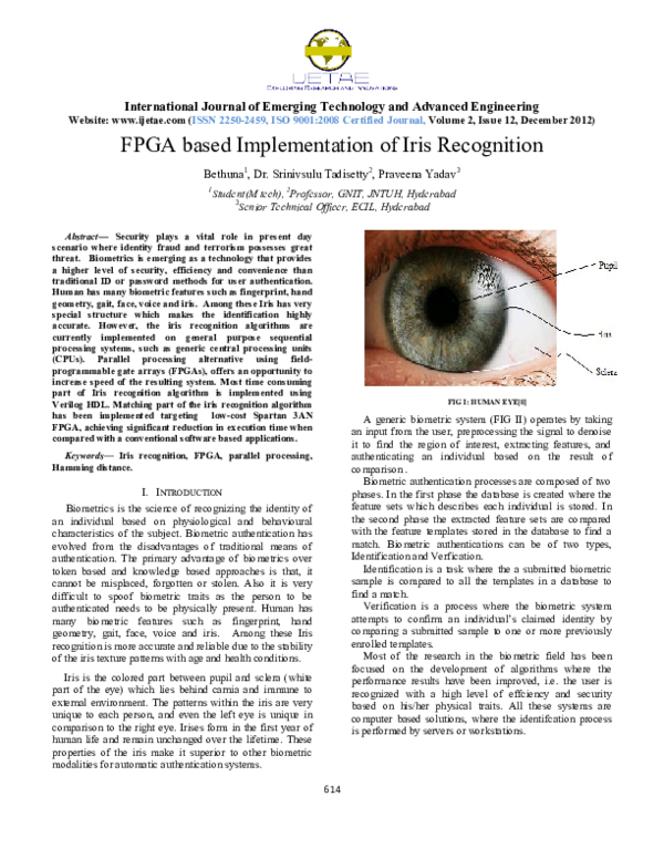 (PDF) Iris Recognition with FPGA Implementation (PDF) Iris Recognition with FPGA Implementation