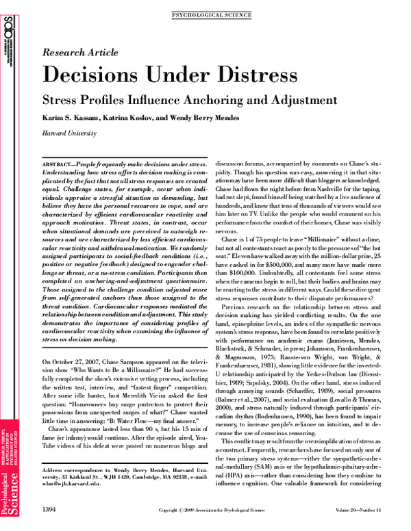 (PDF) Decisions under distress