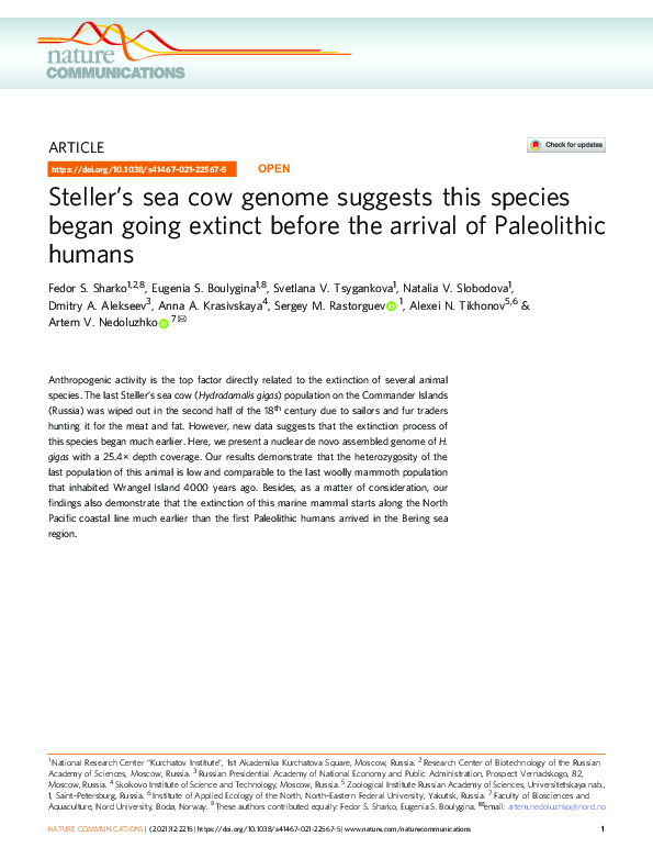 (PDF) Steller’s sea cow genome suggests this species began going ...