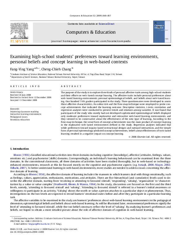 (PDF) Examining high-school students’ preferences toward learning environments, personal beliefs ...