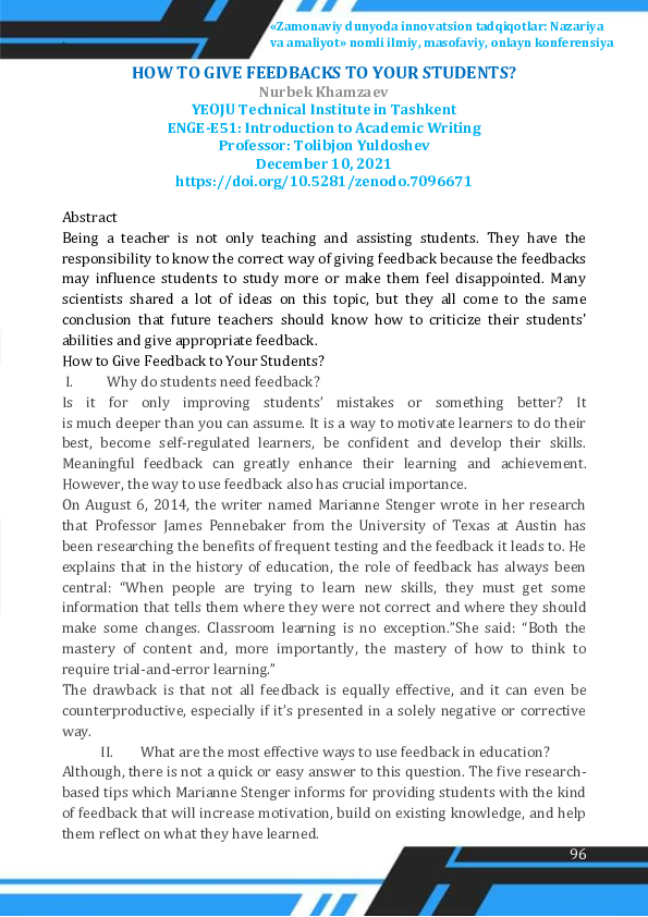 Pdf How To Give Feedbacks To Your Students