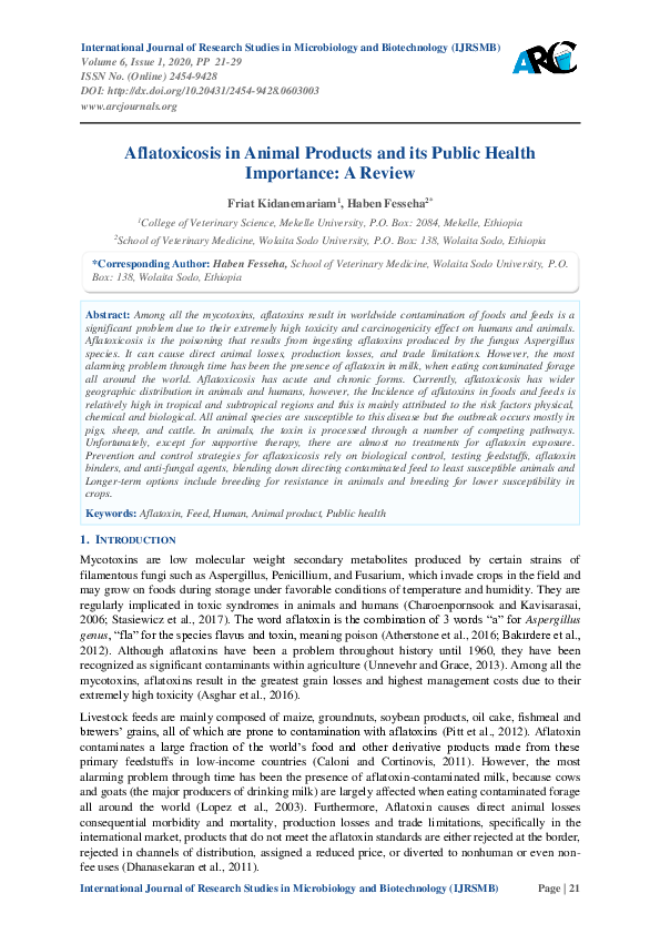 (PDF) Aflatoxicosis in Animal Products and its Public Health Importance ...