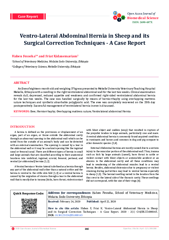 (PDF) Ventro-Lateral Abdominal Hernia in Sheep and its Surgical ...