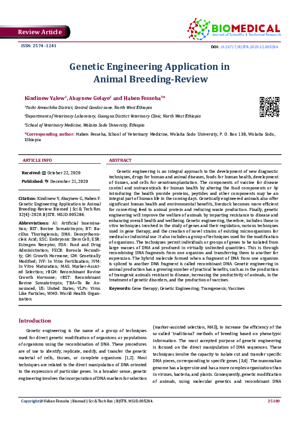 (PDF) Genetic Engineering Application in Animal Breeding-Review